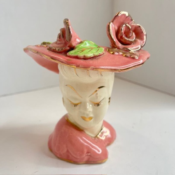 Lefton | Accents | Vintage Lefton Lady Head Vase In Pink With Roses Bow ...